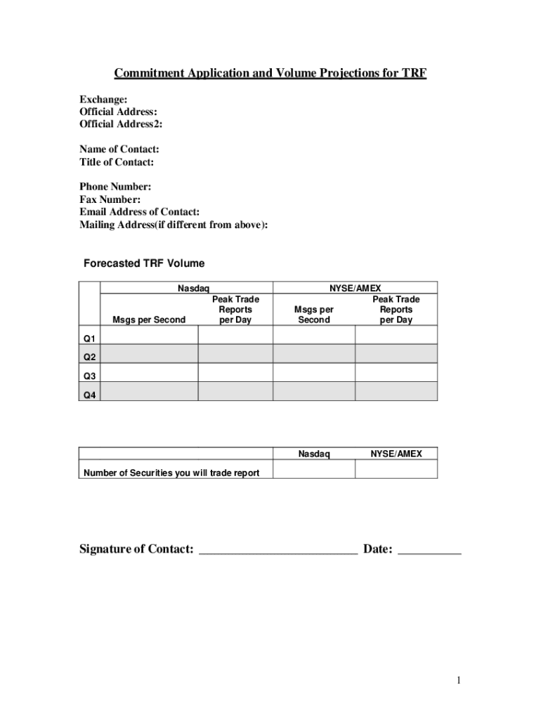 Fillable Online Commitment Application and Volume Projections for TRF ...