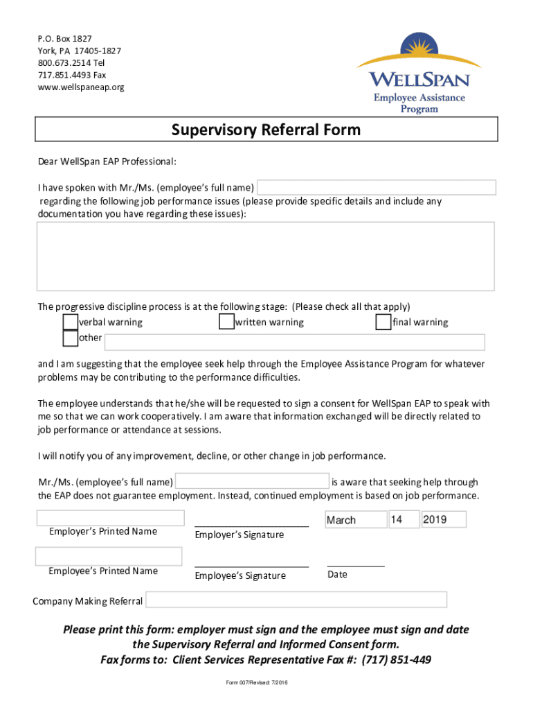 Fillable Online Guidelines For Making Formal Supervisory Referrals to ...