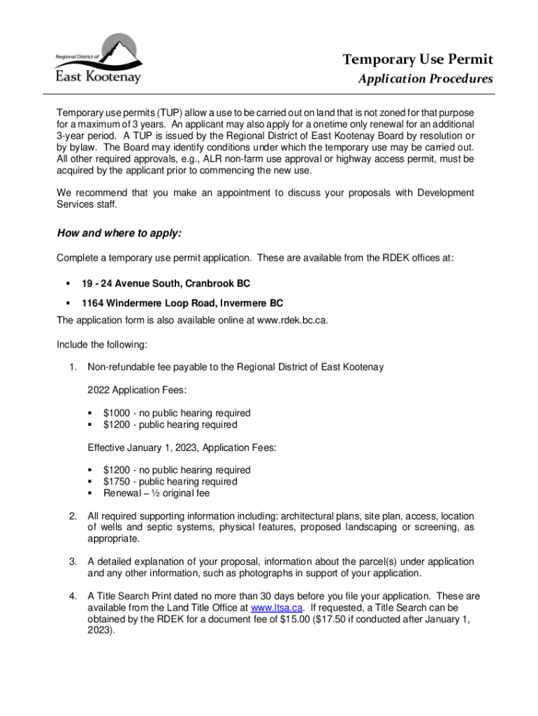 Fillable Online Temporary Use Permit - Application Procedures Fax Email ...