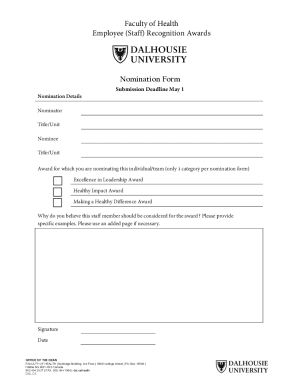 Fillable Online Nomination Form - Staff Recognition Awards FINAL.pdf Fax Email Print - pdfFiller