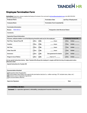 Fillable Online Employee Termination FormTandem HR Fax Email Print ...