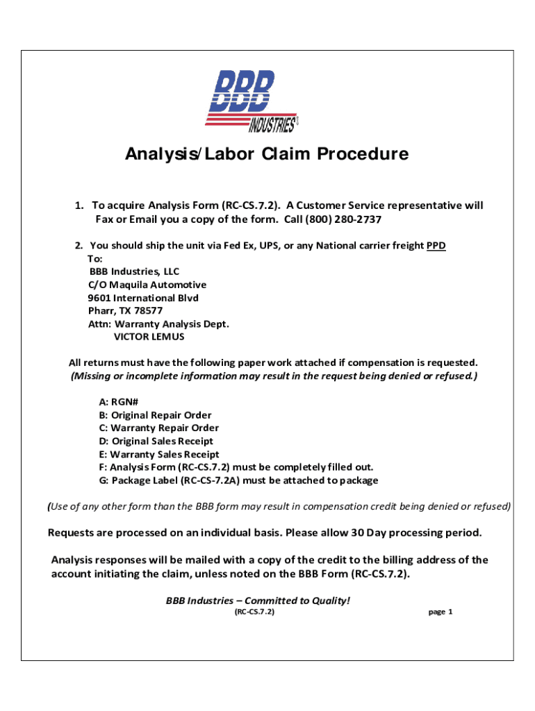 Fillable Online Analysis/Labor Claim Procedure Fax Email Print - pdfFiller