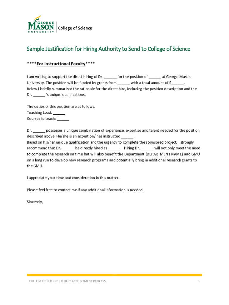 Fillable Online Sample Justification for Hiring Authority to Send to ...