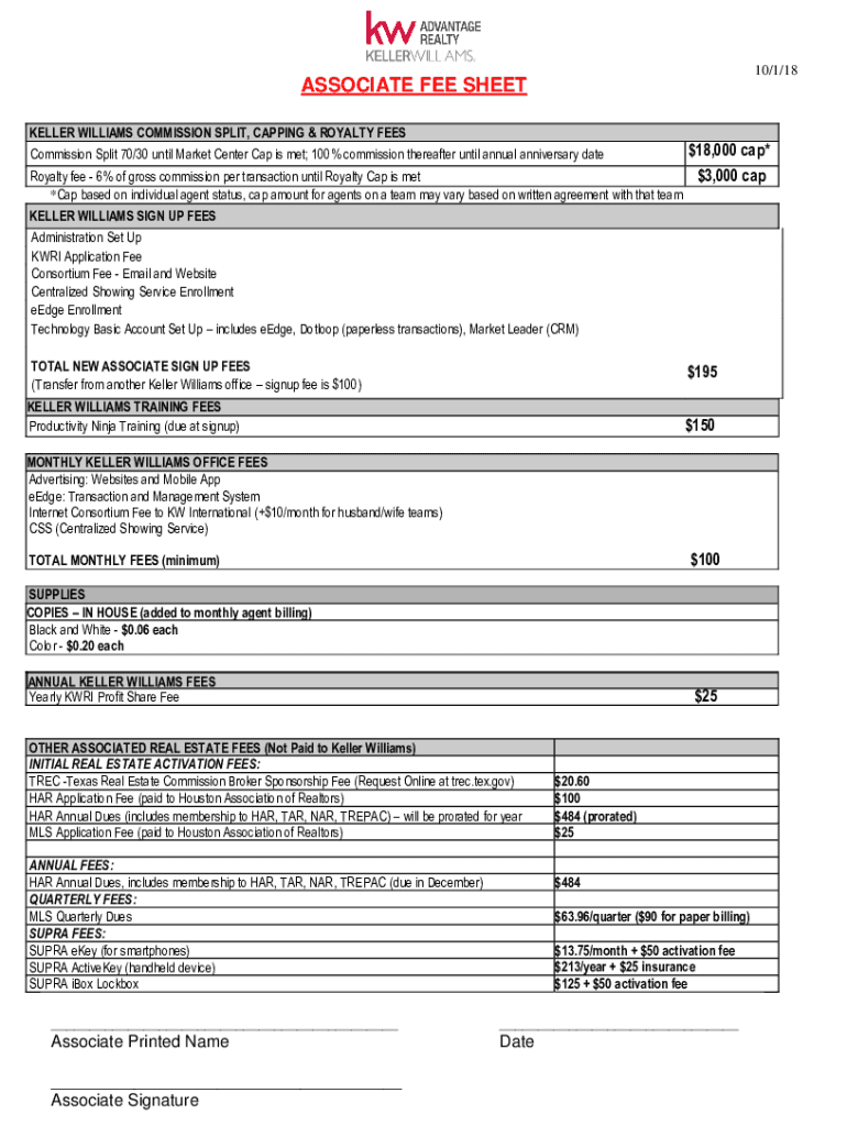 Fillable Online ASSOCIATE FEE SHEET Fax Email Print - pdfFiller