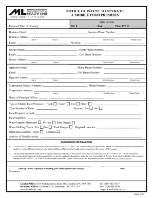 Fillable Online Notice of Intent to Operate a Food Premises Application ...