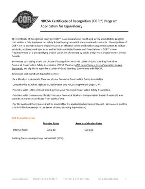 Fillable Online Certificate of Recognition (COR)Program Application for ...