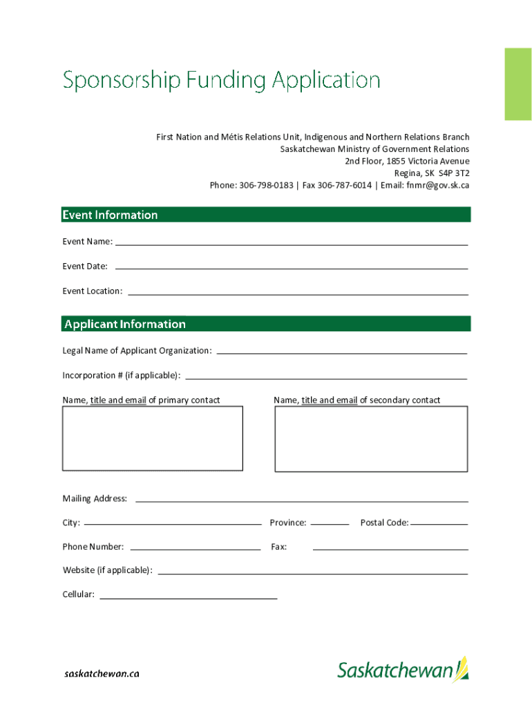 Fillable Online Sponsorship Grant Application - First Nations and Mtis ...