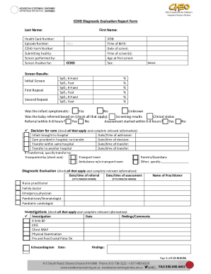 Fillable Online CCHD Diagnostic Evaluation Report Form Last Name Fax ...
