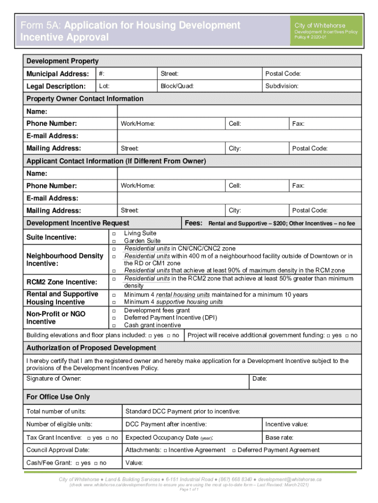Fillable Online Fillable Online Form 5A Application for Development ...