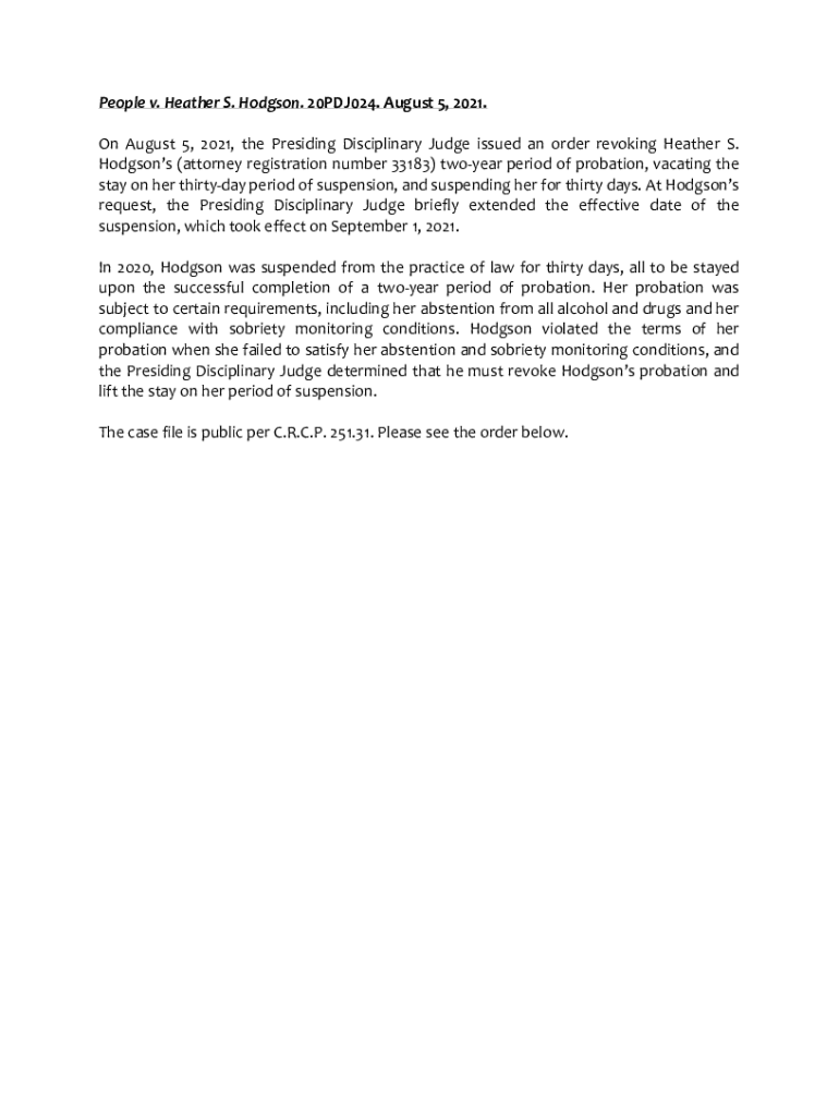 Fillable Online Hodgson, Revocation of Probation, 20PDJ024, 08-05-21 ...