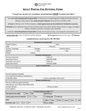 Fillable Online ADULT PARTIAL FAX REFERRAL FORMPembroke Hospital Fax Email Print - pdfFiller