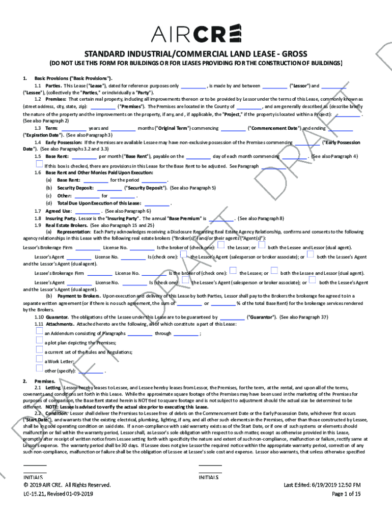 Fillable Online standard industrial/commercial land lease gross Fax ...