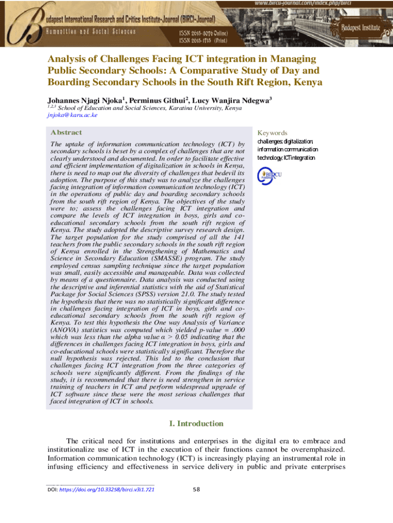 Fillable Online Analysis of Challenges Facing ICT integration in ...