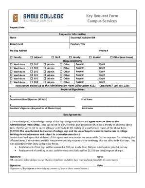 Fillable Online Key Request Form Campus Services Fax Email Print ...