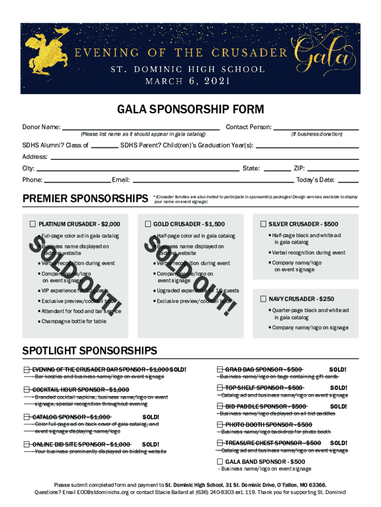 Fillable Online GALA SPONSORSHIP FORM Fax Email Print - pdfFiller