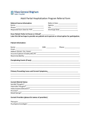 Fillable Online nsmc partners Adult Partial Hospitalization Program ...