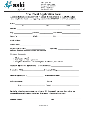 Fillable Online New Client Application Form - Aski Capital Fax Email ...