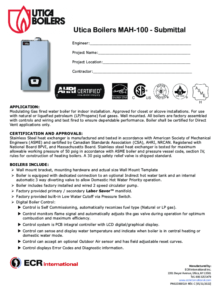 Fillable Online Utica Boilers MAC-205 - Submittal Fax Email Print ...