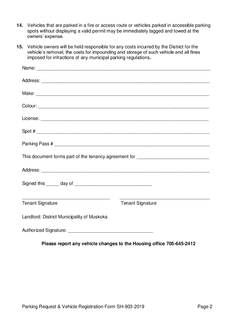 Fillable Online Parking Request & Vehicle Registration Form Fax Email ...