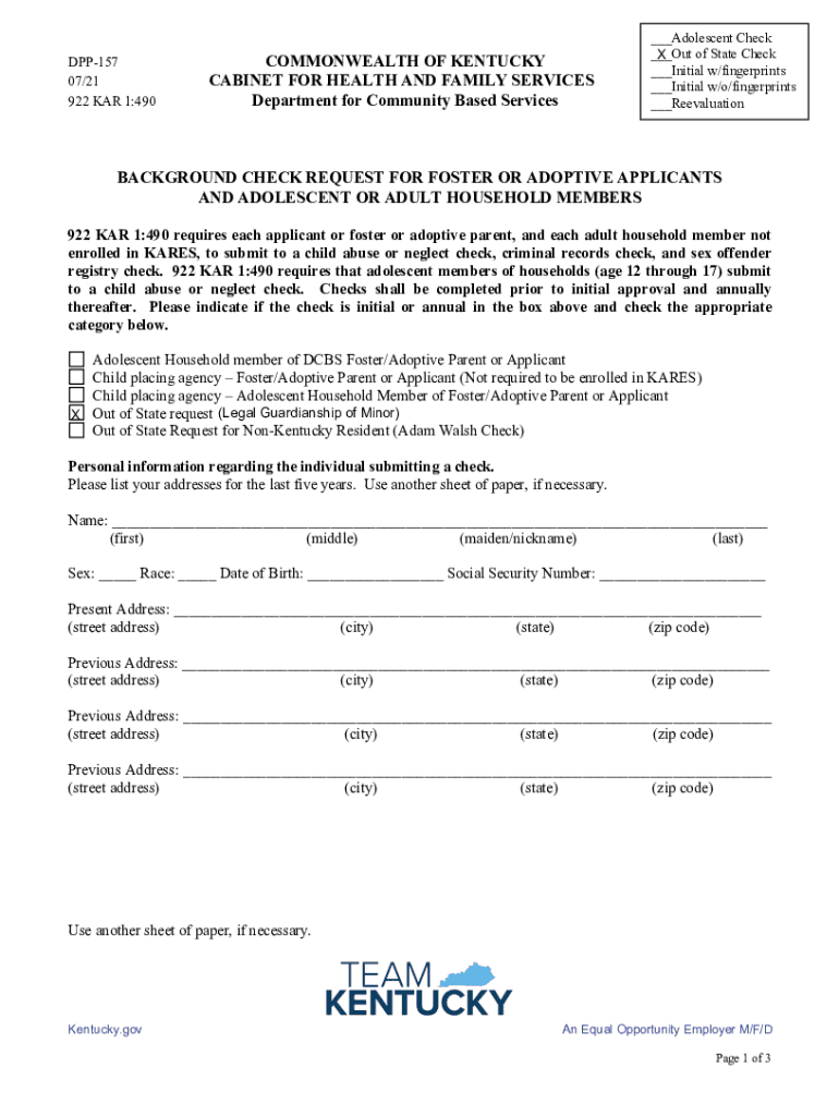 Fillable Online Background Checks for Applicants or Foster/Adoptive ...