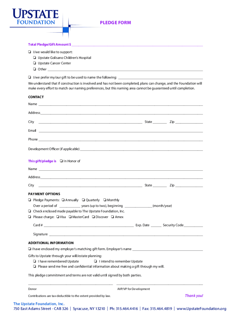 Fillable Online Foundation Generic Named Giving Pledge Form Fax Email ...