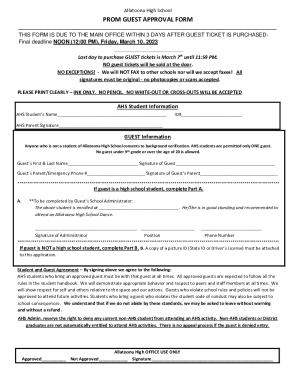 Fillable Online PROM GUEST APPROVAL FORM - NET Fax Email Print - pdfFiller