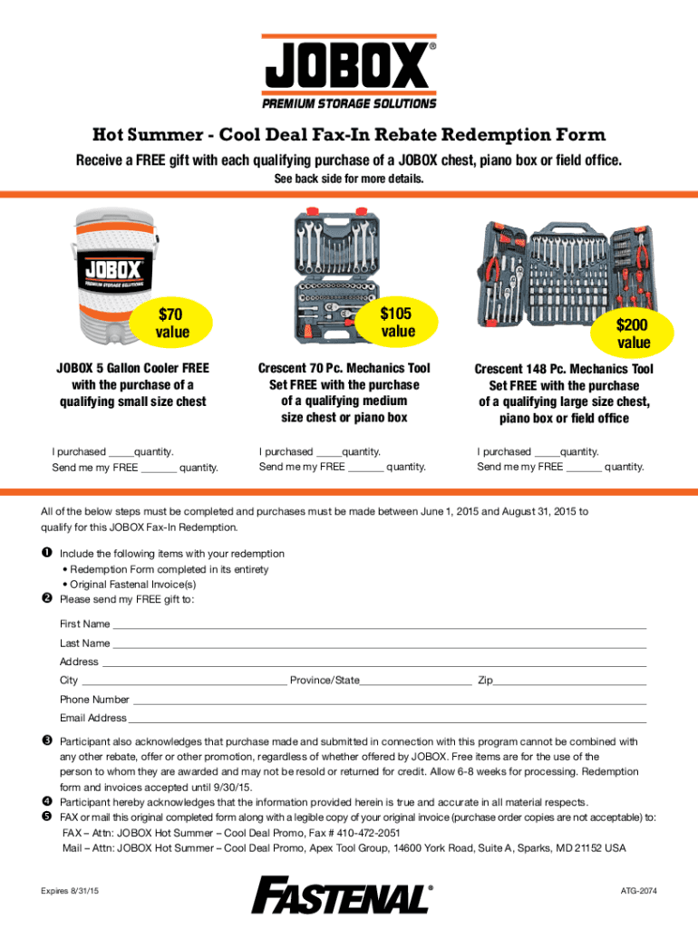Fillable Online Hot Summer - Cool Deal Fax-In Rebate Redemption Form Fax Email Print - pdfFiller