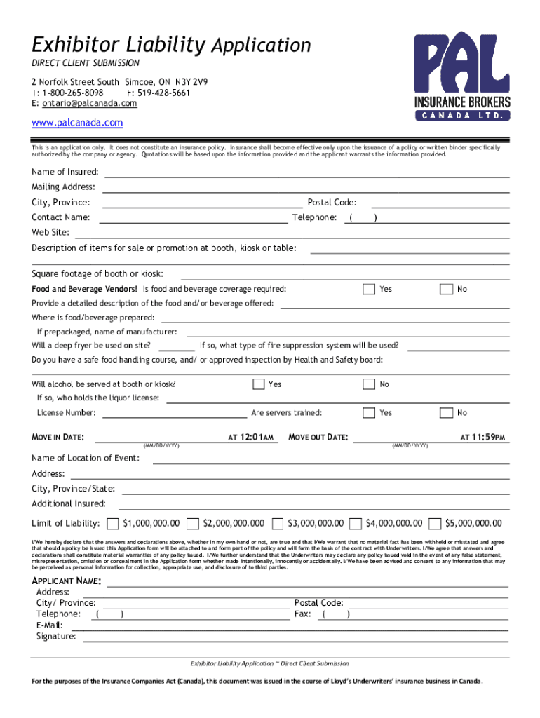 Fillable Online APP-010 (0912) Special Events Liability Application Fax ...