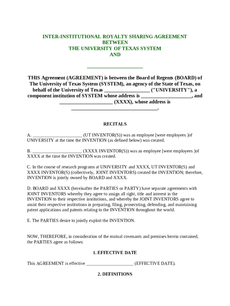 Inter-Institutional Royalty Sharing Agreement - UT System Doc Template ...