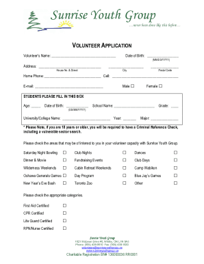 Fillable Online Volunteer Application - Sunrise Youth Group Fax Email ...