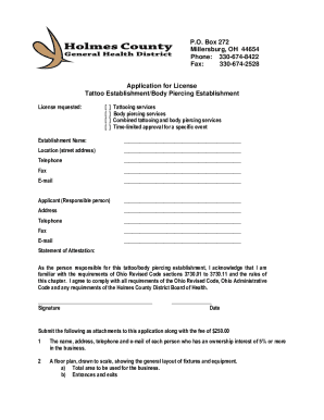 Fillable Online 330-674-2528 Application for License Tattoo ...