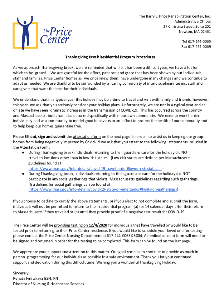 Fillable Online The Price Center (Barry L. Price Rehabilitation Center ...