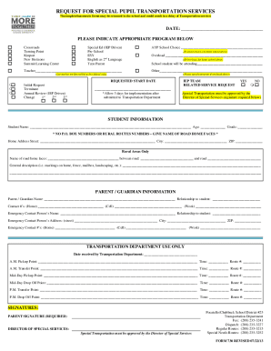 Fillable Online REQUEST FOR SPECIAL PUPIL TRANSPORTATION SERVICES ...