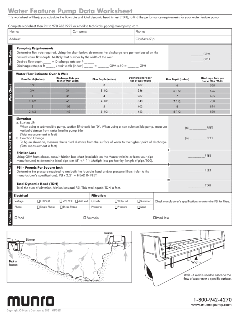 Fillable Online Water Feature Pump Data Worksheet Fax Email Print ...