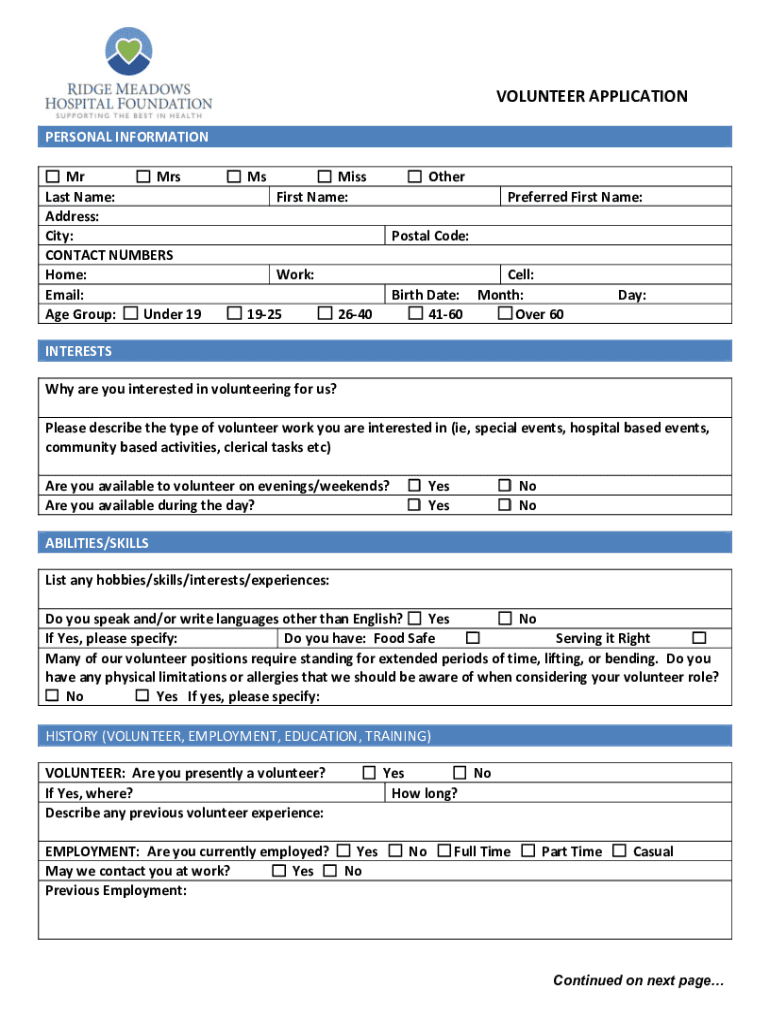 Fillable Online Volunteer Form 1.doc Fax Email Print - pdfFiller