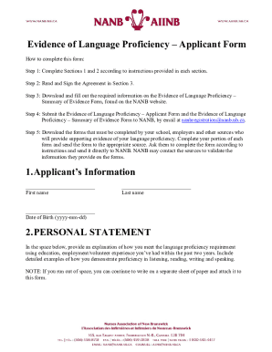 Fillable Online NANB - Evidence of Language Proficiency - Applicant ...