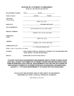 Fillable Online Power of Attorney Worksheet - Jag.navy.mil Fax Email ...