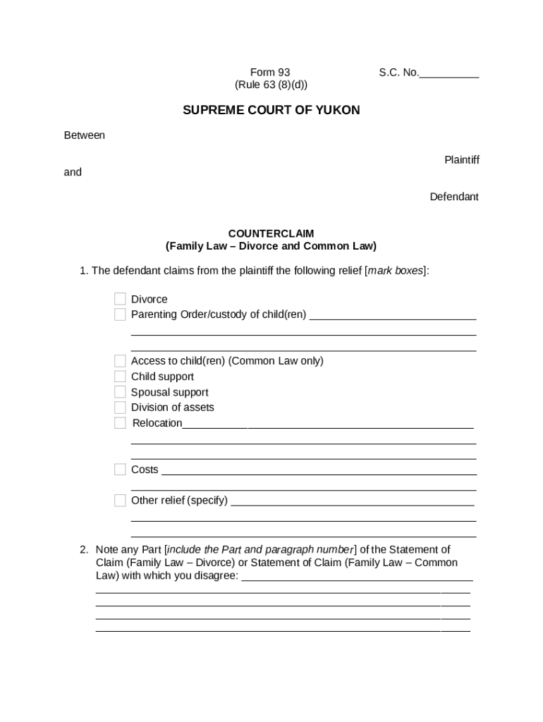 93: Counterclaim Family Law (Divorce and Common Law) Doc Template ...
