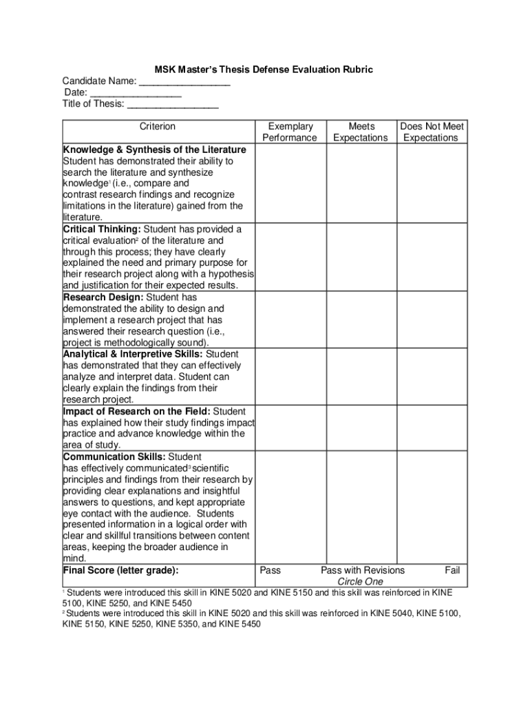 Fillable Online Master Thesis Final Defense Assessment Form Fax Email Print - pdfFiller