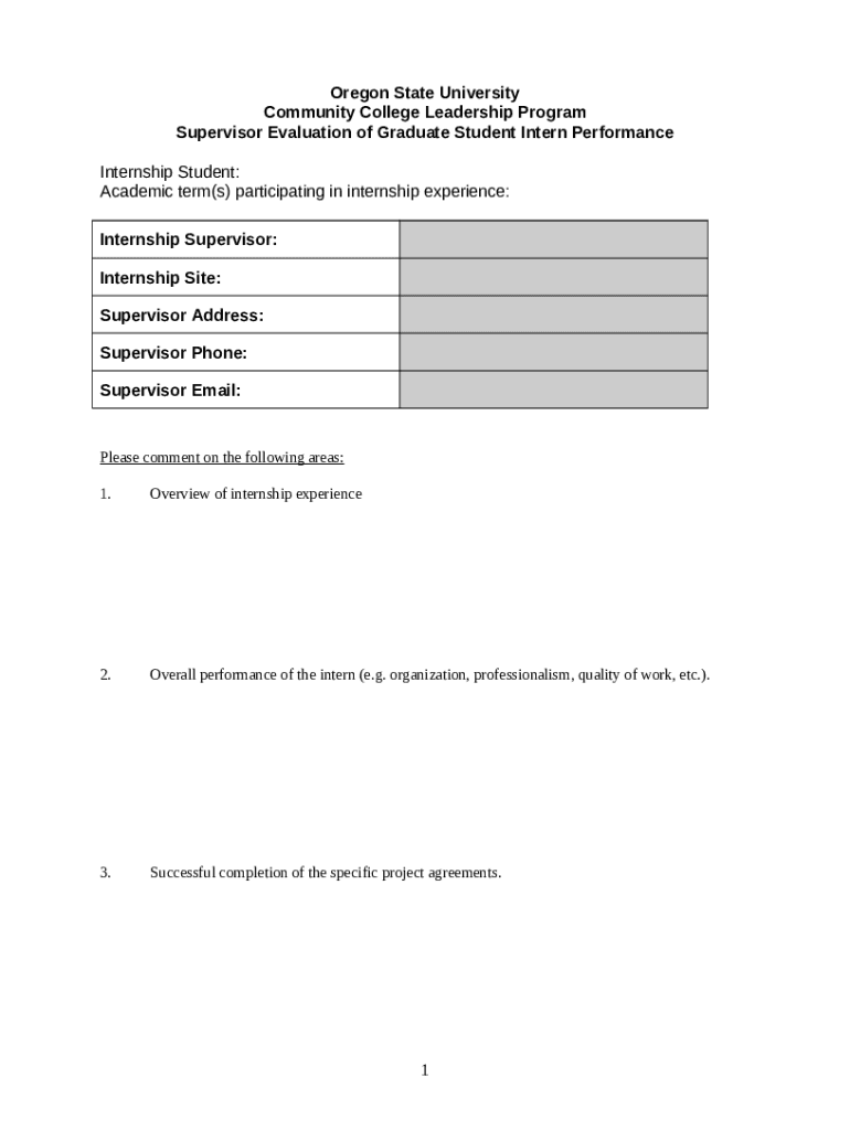 Internship Evaluation for Site Supervisors - education oregonstate Doc ...