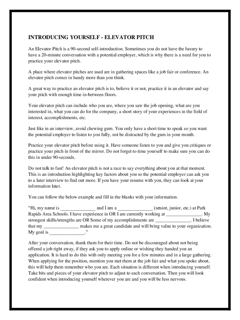 Fillable Online The Best Elevator Pitch Examples, Templates, and ...