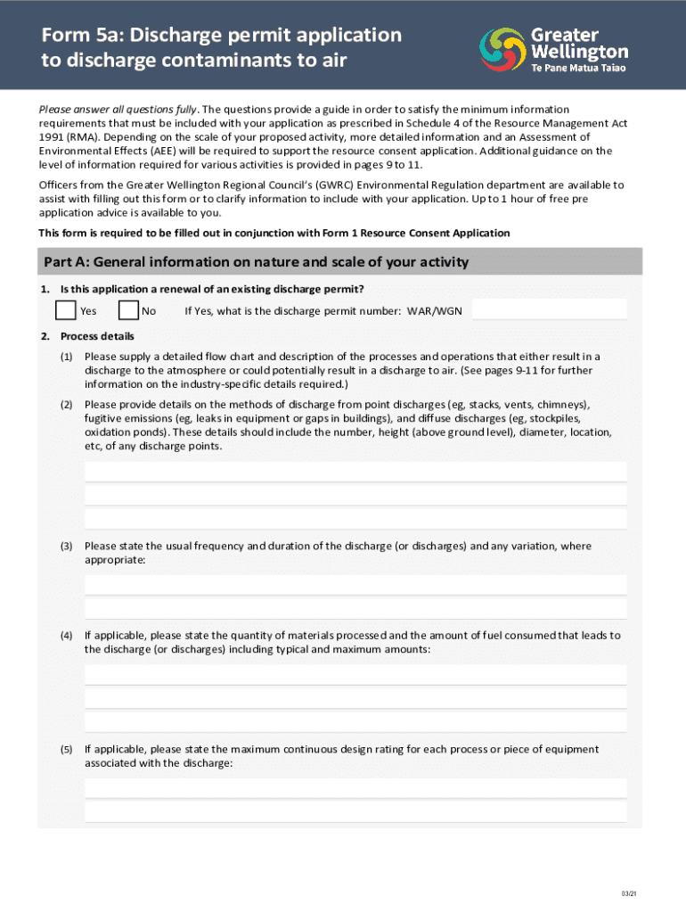 Fillable Online Form 5a: Discharge permit application to discharge ...