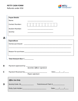 Fillable Online societies cit PETTY CASH PAY-OUT REQUEST FORM Student ...