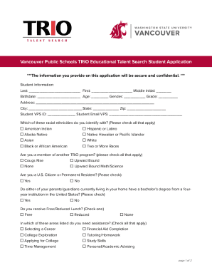 Fillable Online Apply to the TRiO Talent Search Program - WSU Vancouver ...