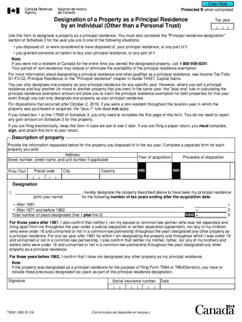 Fillable Online T1079 Designation of a Property as a Principal ...