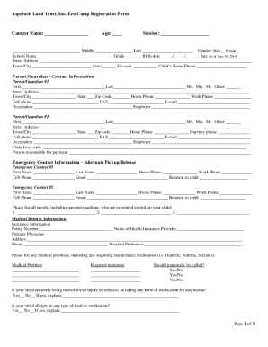 Fillable Online Summer mini-camp registration form upper camps - Page 1 - 1 Fax Email Print ...