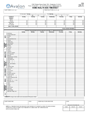 Fillable Online HOME HEALTH AIDE TIMESHEET Fax Email Print - pdfFiller