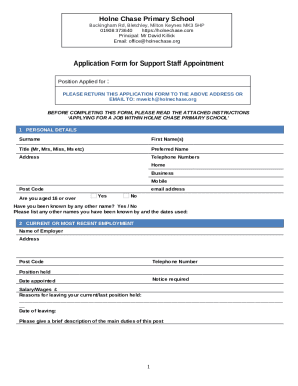 Application (Support Staff) - Hackney Education Doc Template | pdfFiller