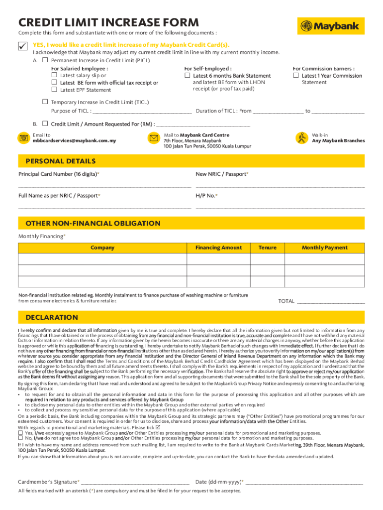 Fillable Online Fillable CREDIT LIMIT INCREASE FORM - Fill io Fax Email Print - pdfFiller