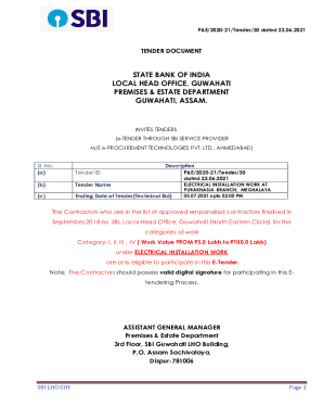 Fillable Online TENDER SCHEDULE. - SBI Fax Email Print - pdfFiller